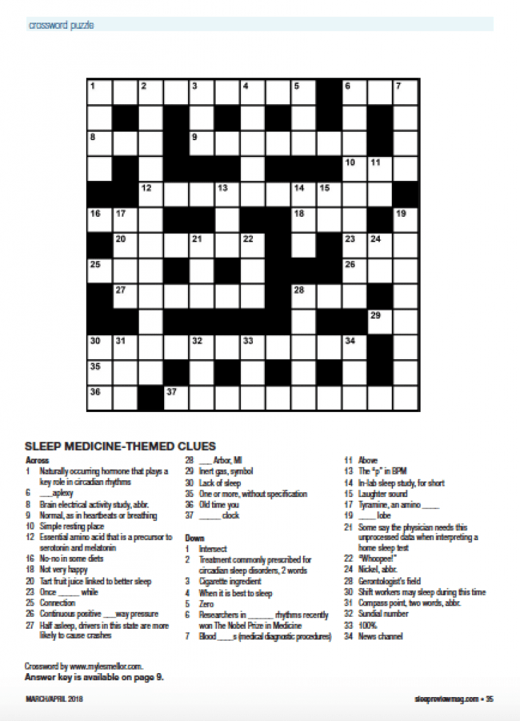 Crossword Puzzle: Sleep Medicine-Themed Clues (March 2018) | Sleep Review